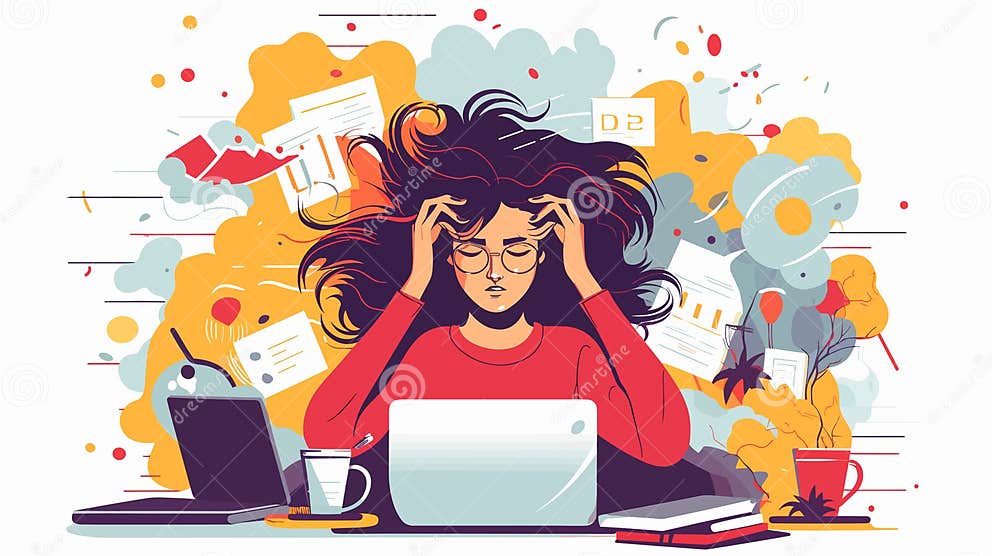 Virtual Vortex: Illustrating the Overwhelming World of a Stressed Woman ...