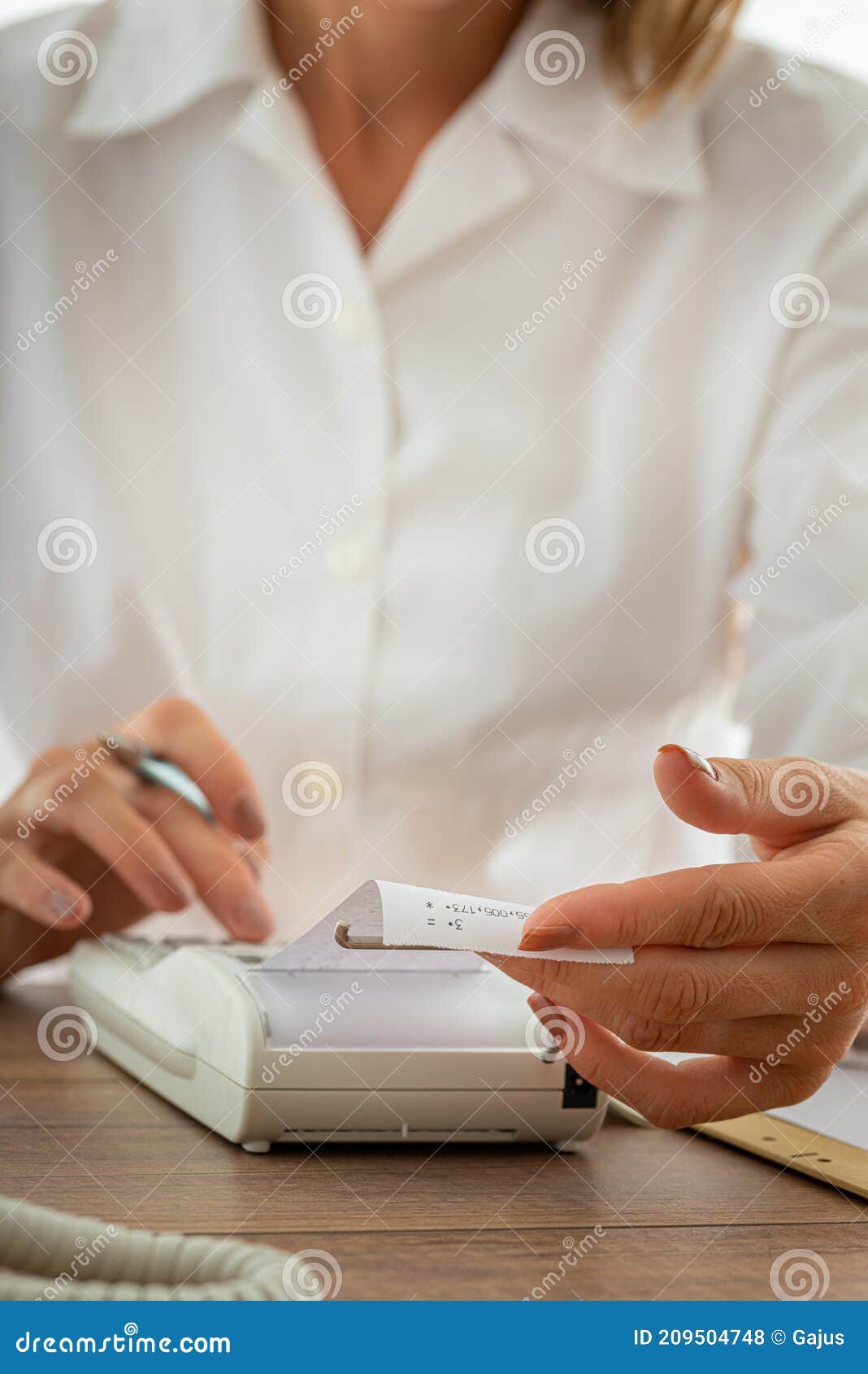 Female Accountant Using Adding Machine Stock Photo - Image of number ...