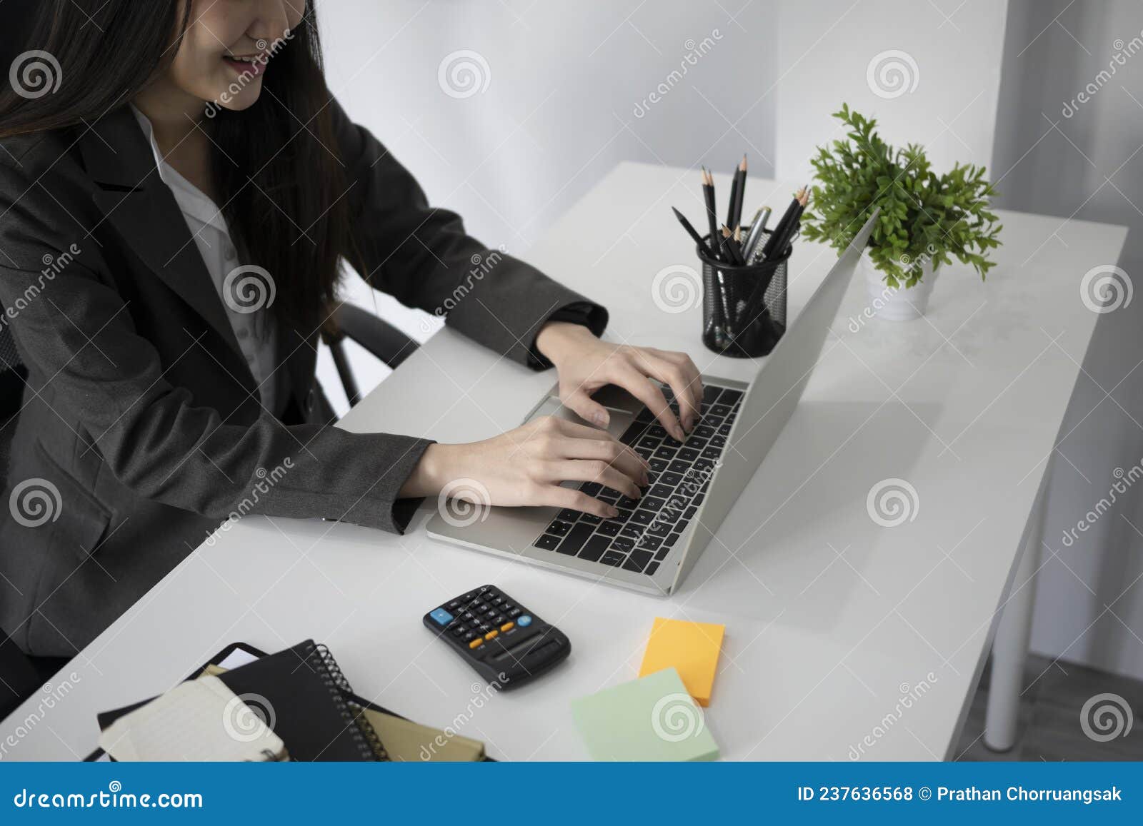 Female Accountant Working with Laptop Computer in Office. Stock Photo ...