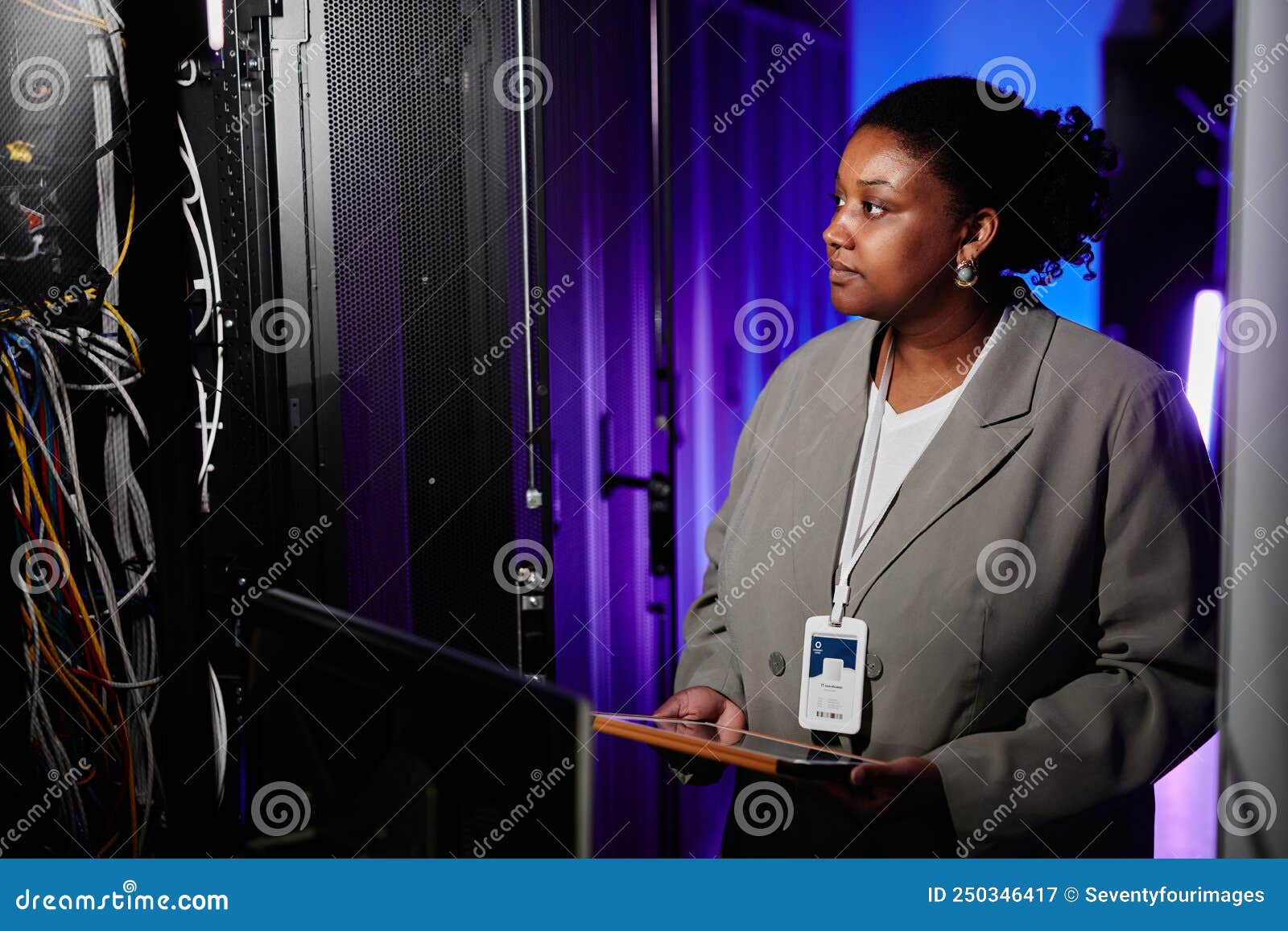 Female Admin Using Laptop in Server Room Stock Image - Image of ...