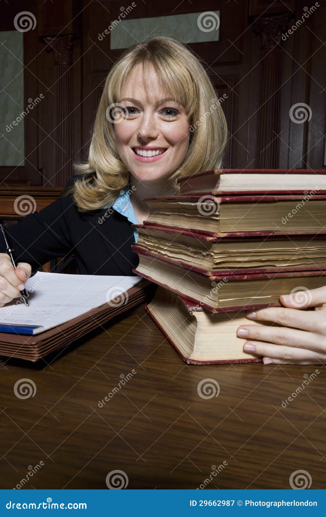 Female Advocate with Law Books Stock Image - Image of justice, indoors ...
