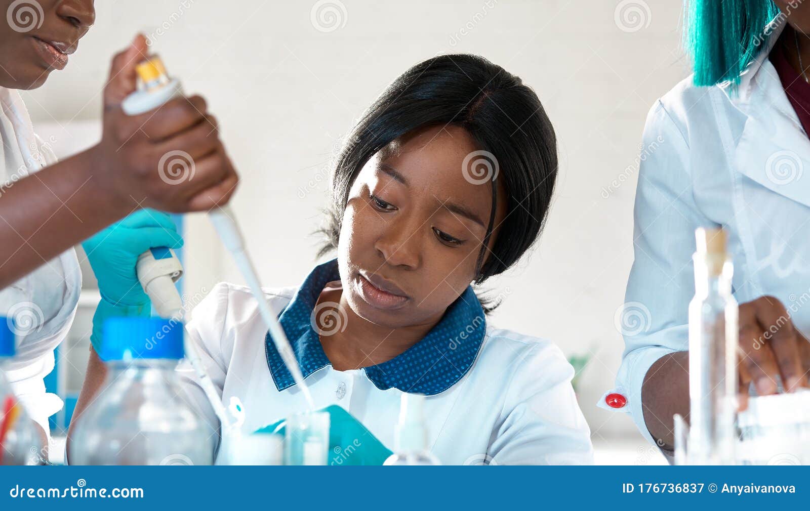 Female African Medical Students, Young Graduates in Research Laboratory ...