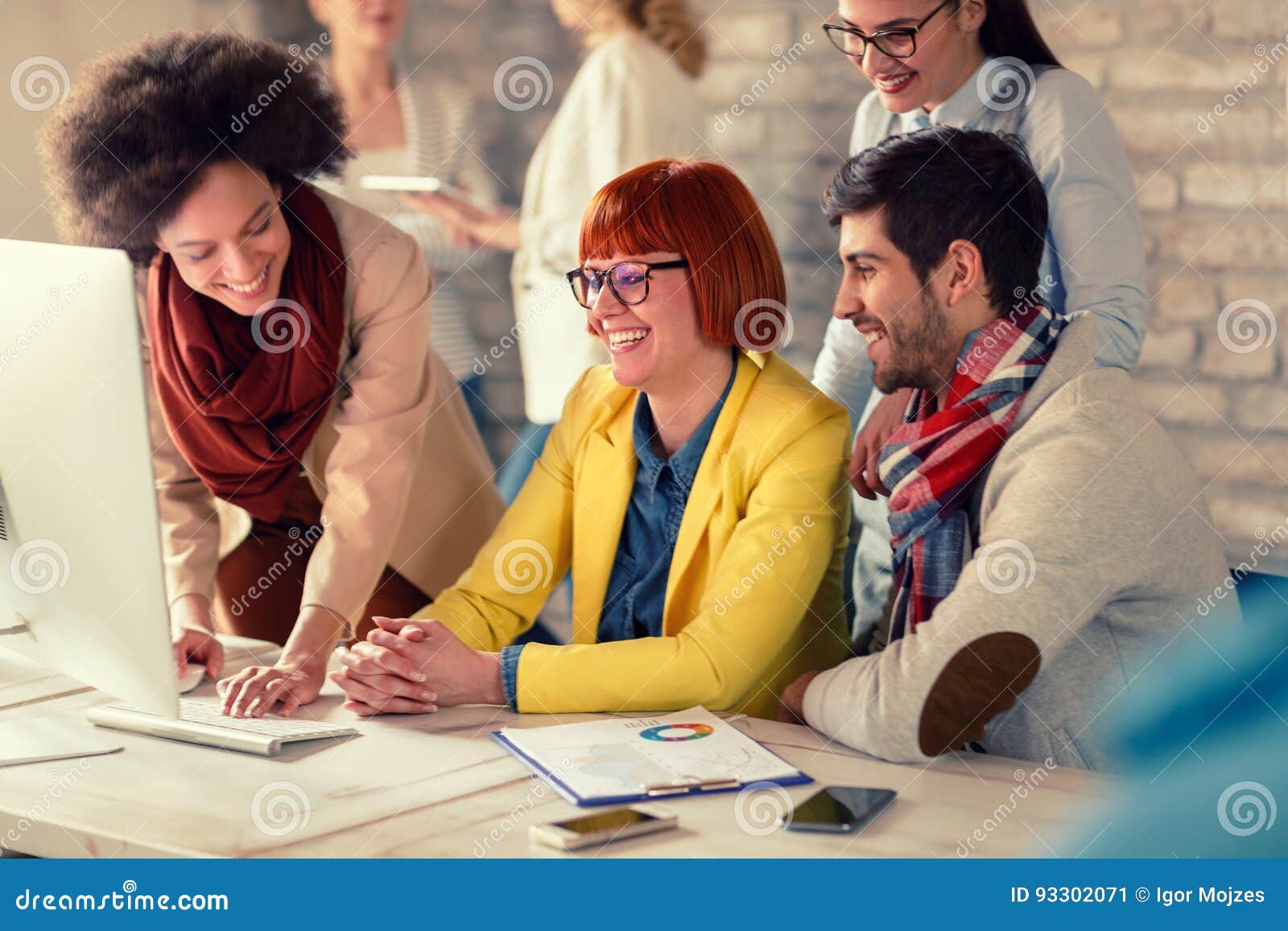 Manager with Employees Looking at Computer Stock Image - Image of ...