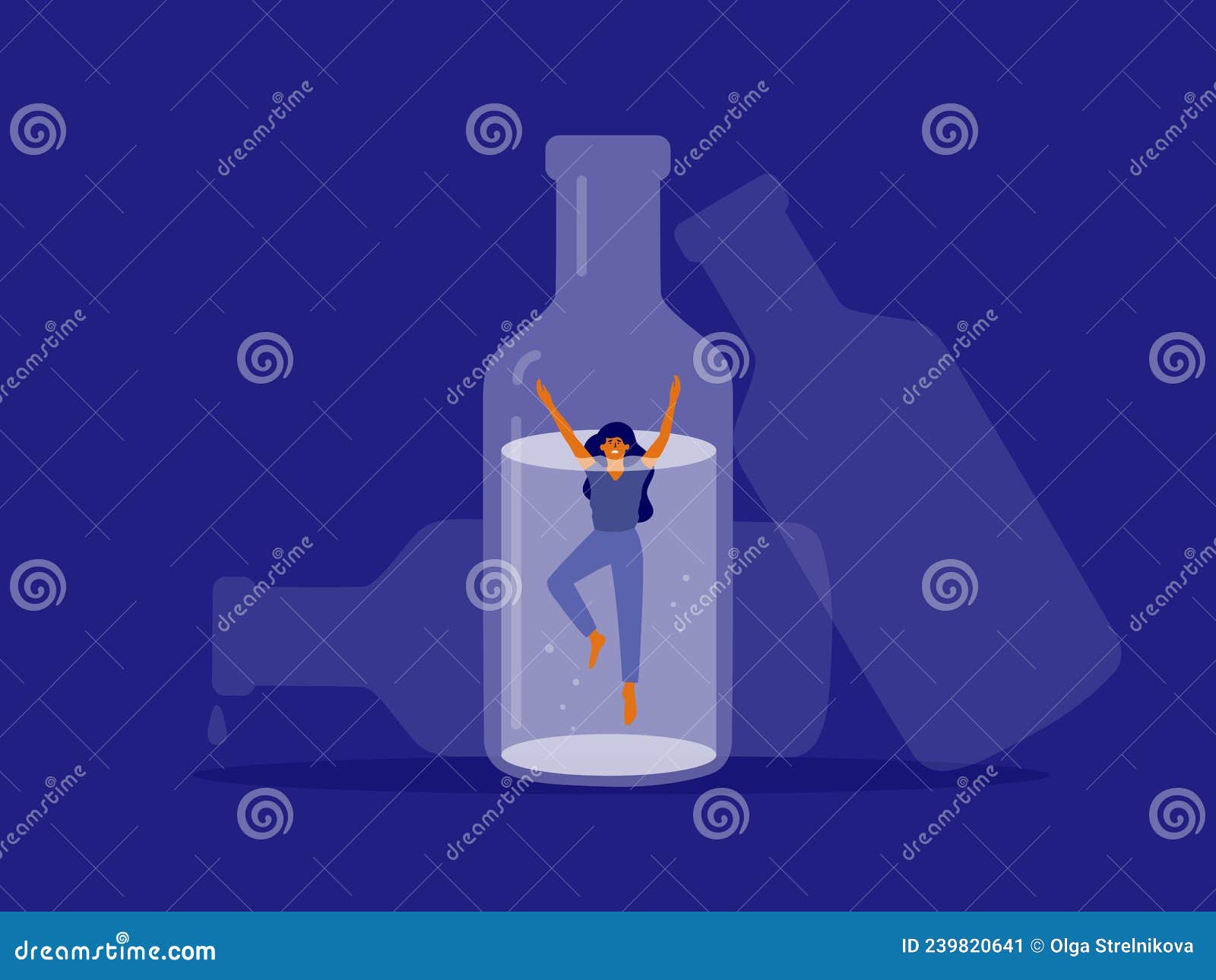 Vector Illustration of Female Alcoholism with Afraid Woman Drowning in ... Vector Illustration of Female Alcoholism with Afraid Woman Drowning in ...