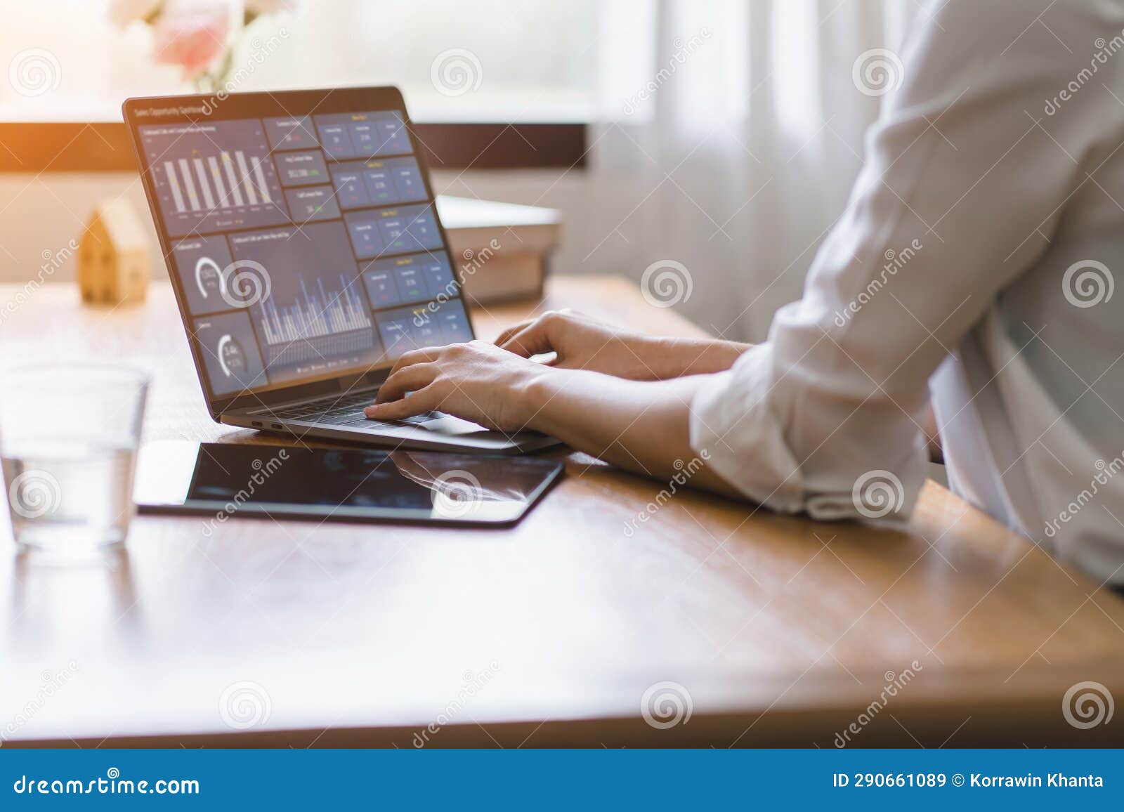 The Female Analyst Utilizes a Computer and a Dashboard for Business ...