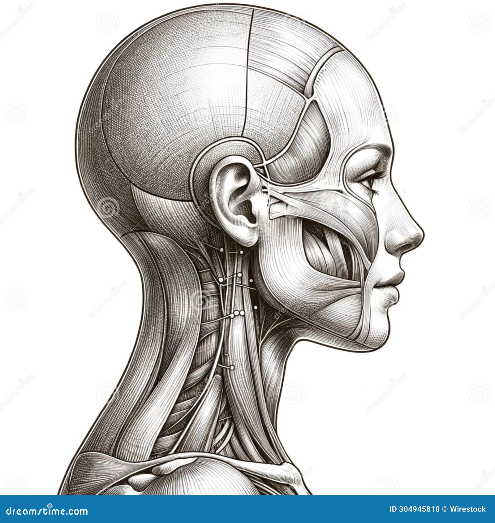 Female Anatomical Illustration of the Right Lateral View of the Head ...