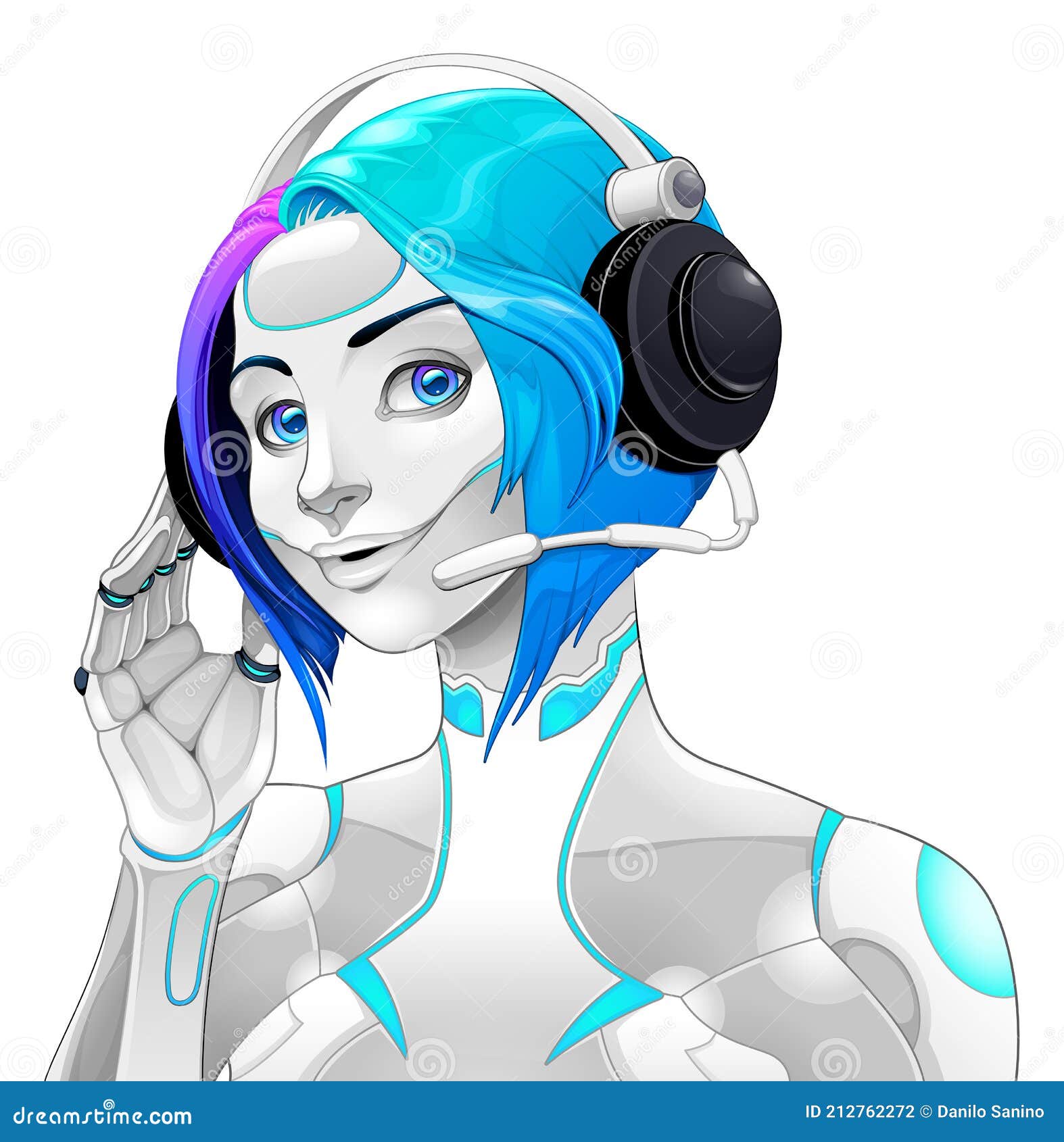 Female Android with Headphones Stock Vector - Illustration of helper ...