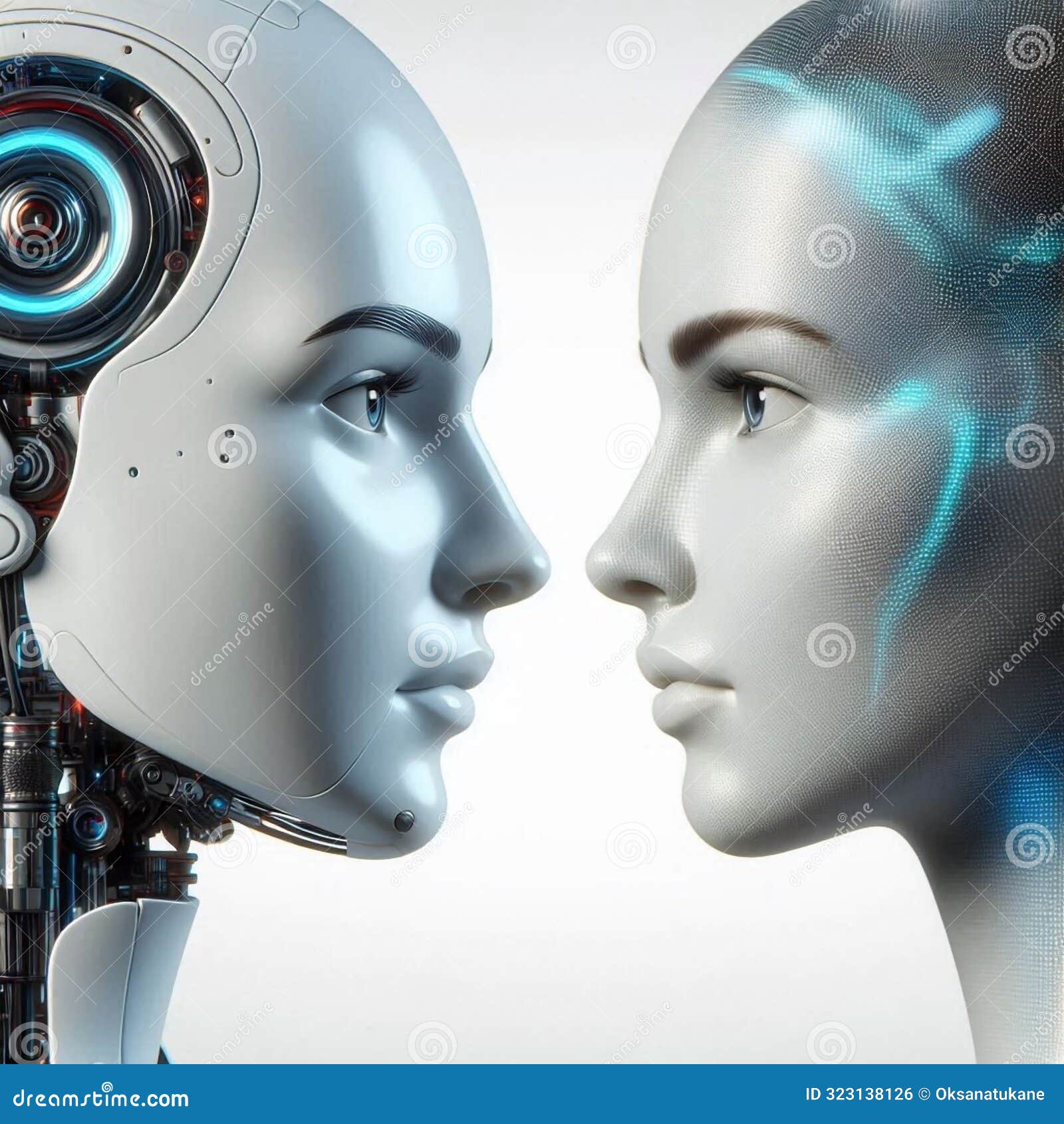 Female Android Robot with AI Head on White Background. Female Android ...