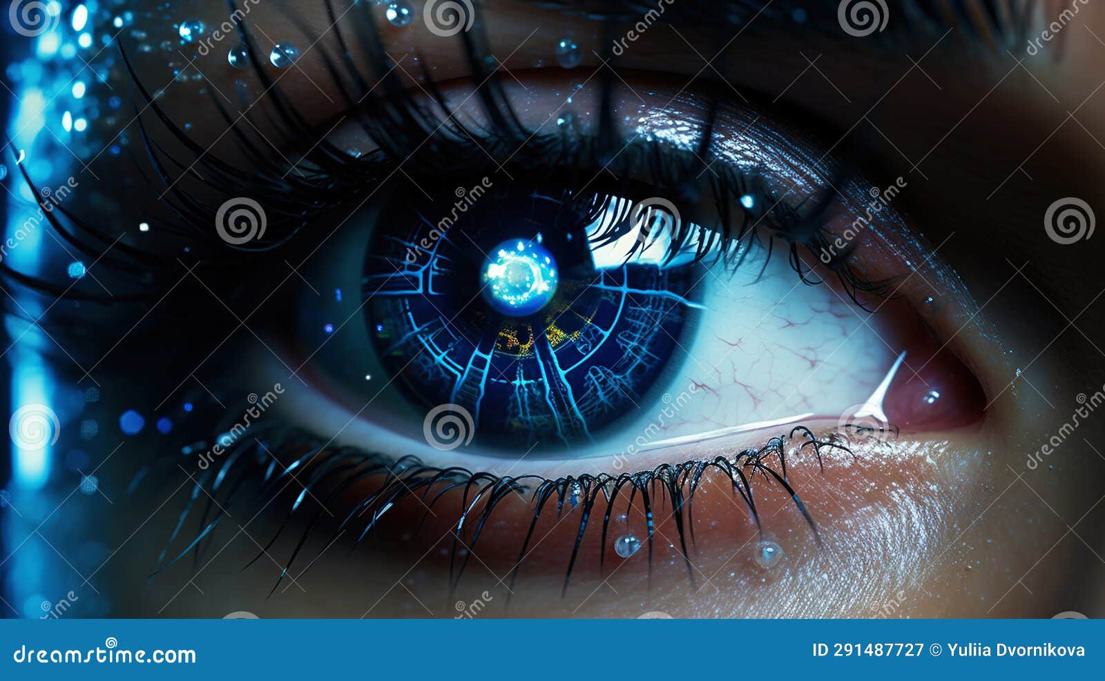 Female Android Robot Eye Close Up. Digital Iris of Cyber Woman. Bionic ...