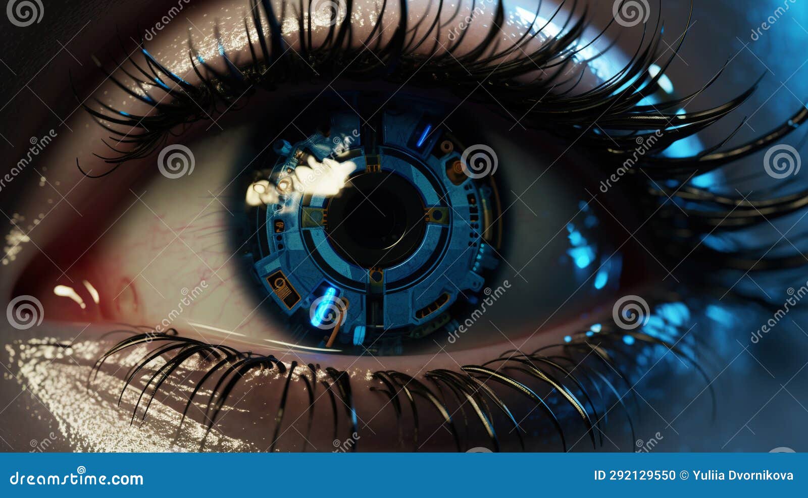 Female Android Robot Eye Close Up. Digital Iris Of Cyber Woman. Bionic ...