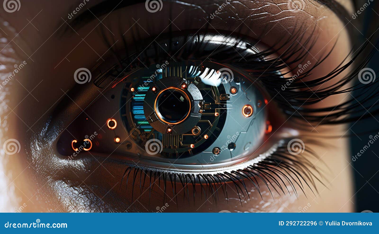 Female Android Robot Eye Close Up. Digital Iris of Cyber Woman. Bionic ...