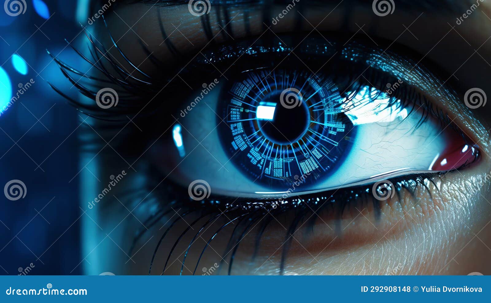 Female Android Robot Eye Close Up. Digital Iris of Cyber Woman. Bionic ...