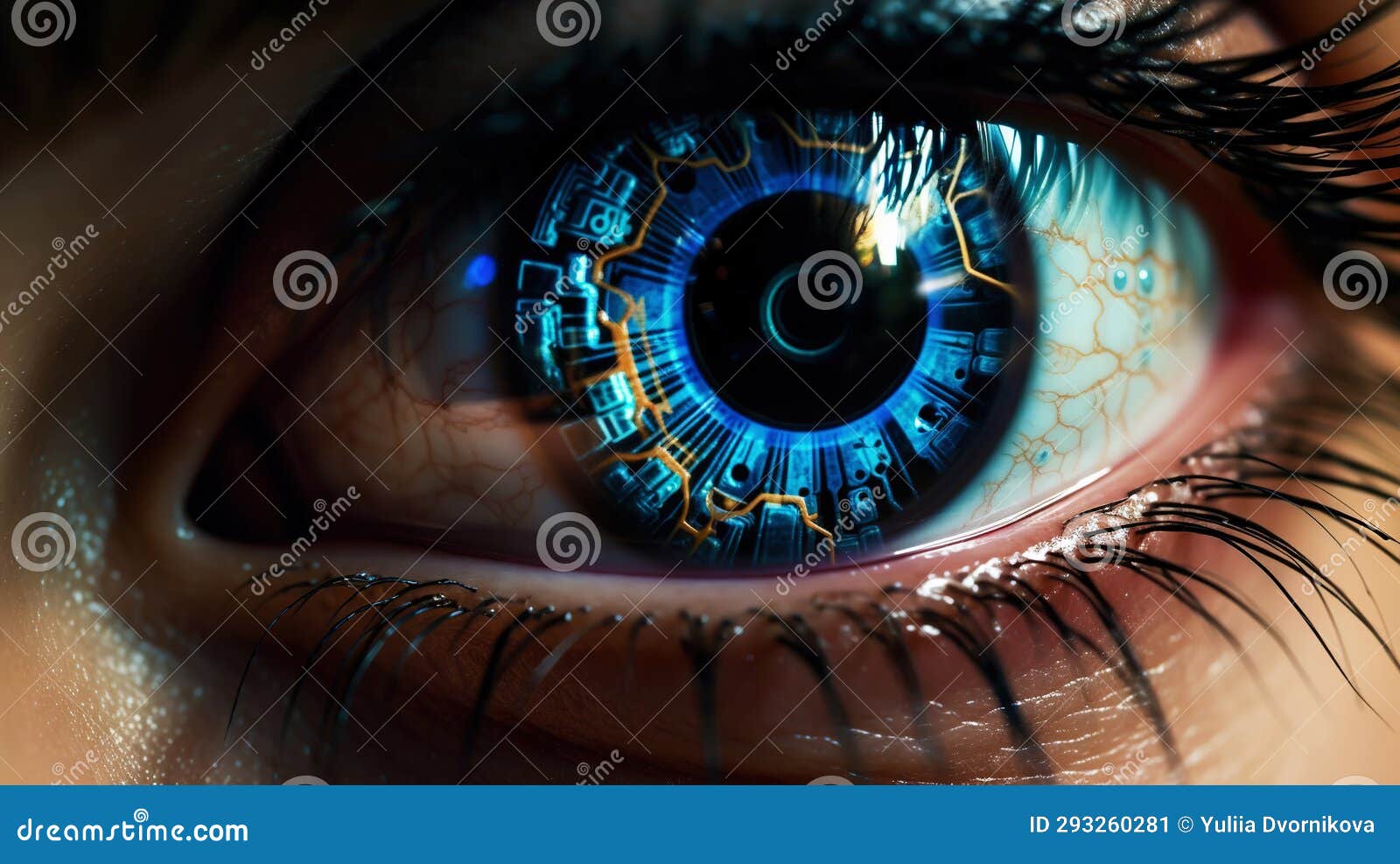 Female Android Robot Eye Close Up. Digital Iris of Cyber Woman. Bionic ...