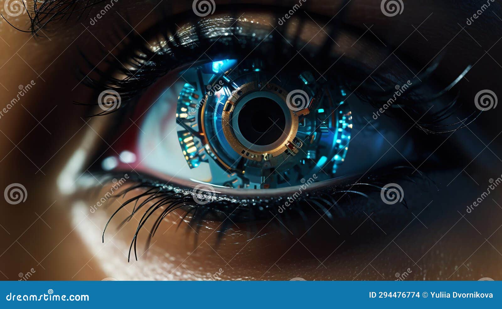 Female Android Robot Eye Close Up. Digital Iris of Cyber Woman. Bionic ...