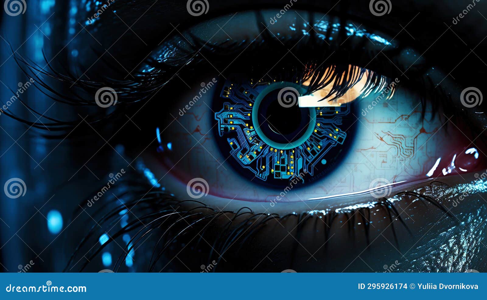 Female Android Robot Eye Close Up. Digital Iris of Cyber Woman. Bionic ...