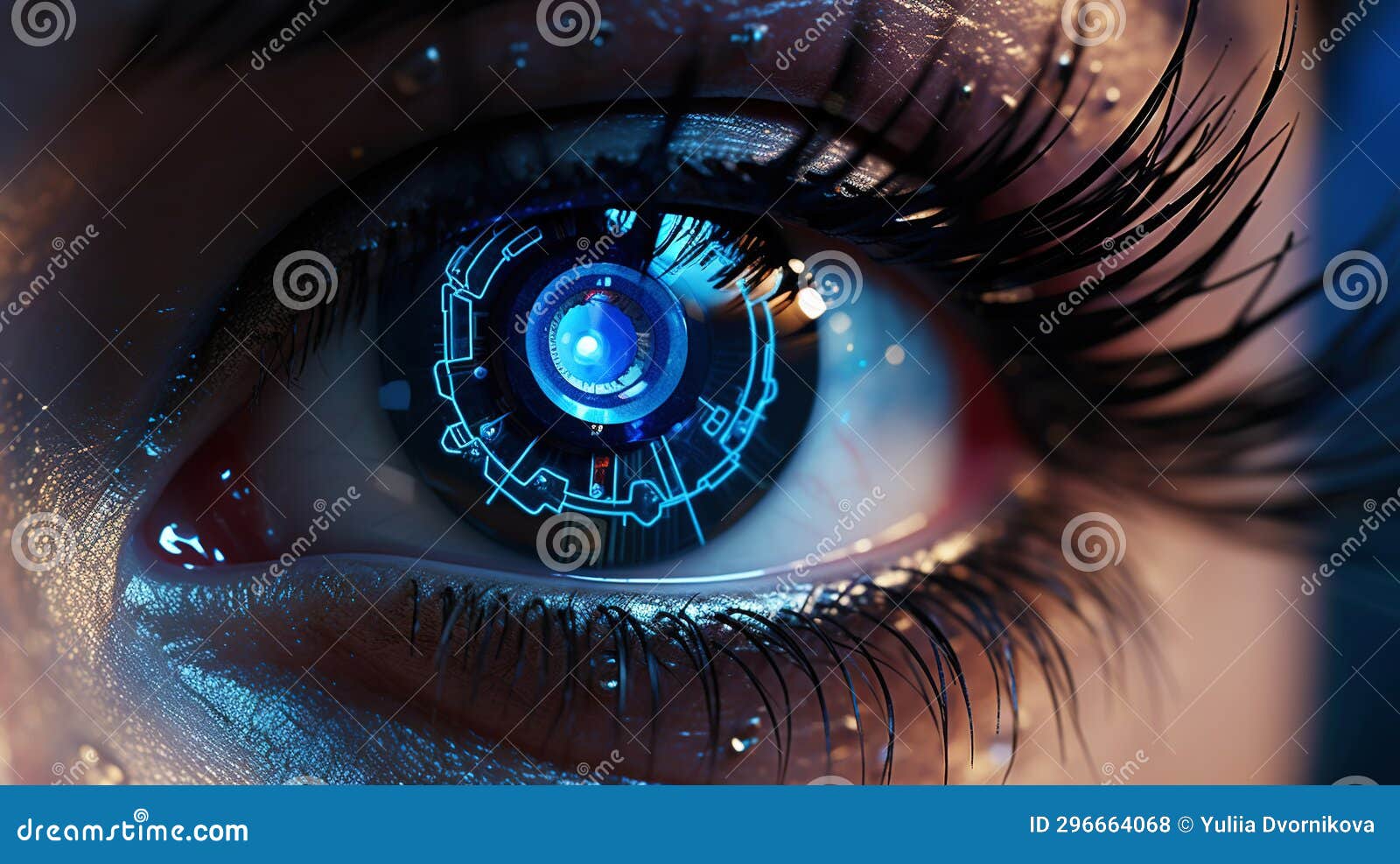 Female Android Robot Eye Close Up. Digital Iris of Cyber Woman. Bionic ...