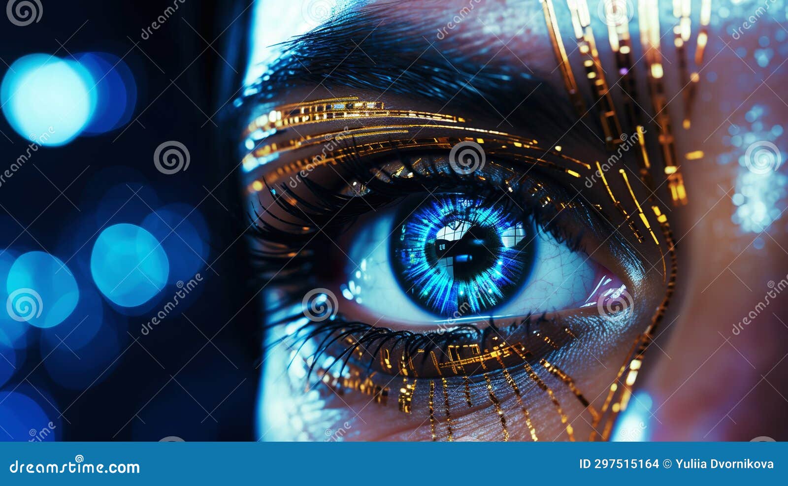 Female Android Robot Eye Close Up. Digital Iris of Cyber Woman. Bionic ...