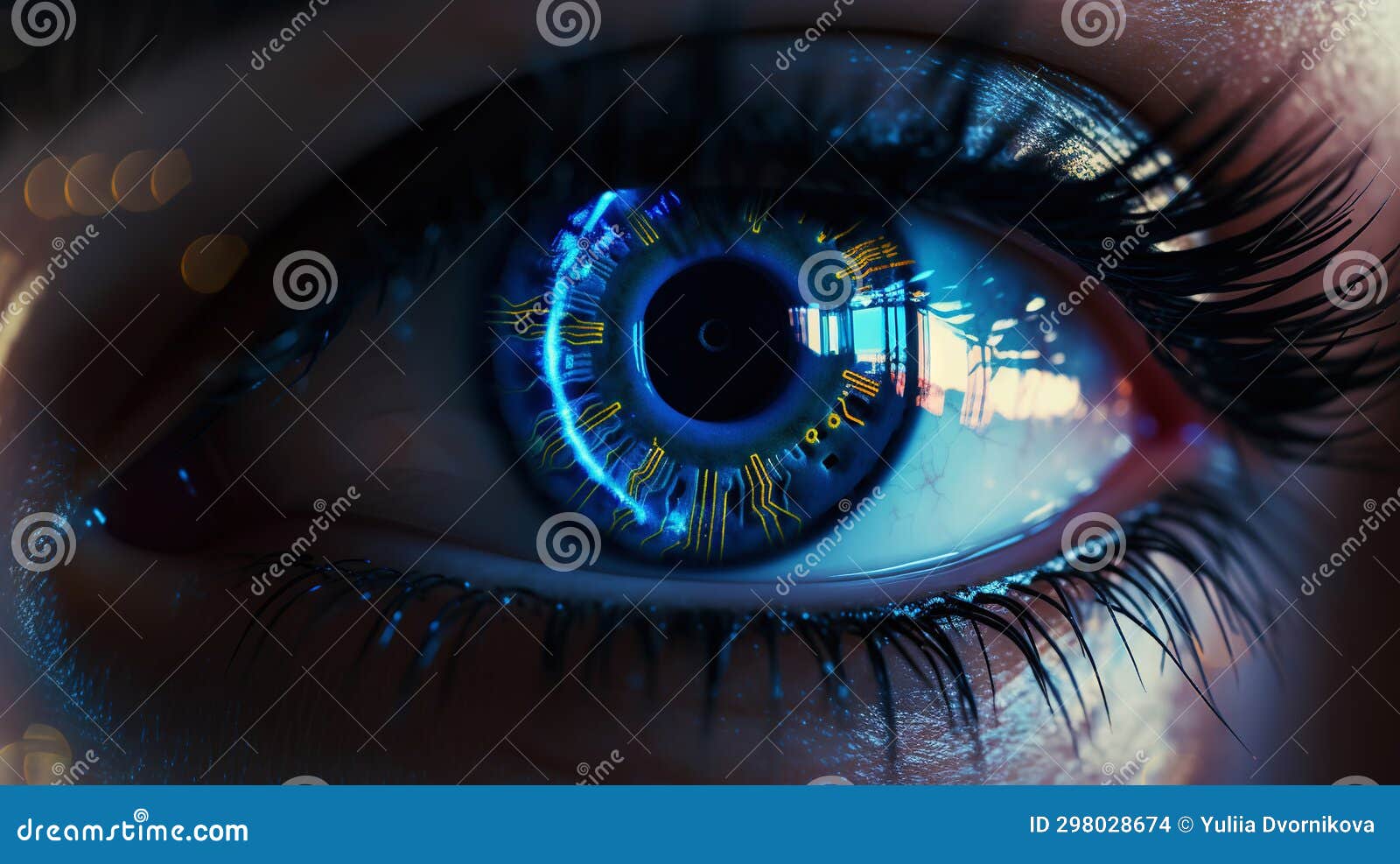 Female Android Robot Eye Close Up. Digital Iris Of Cyber Woman. Bionic ...