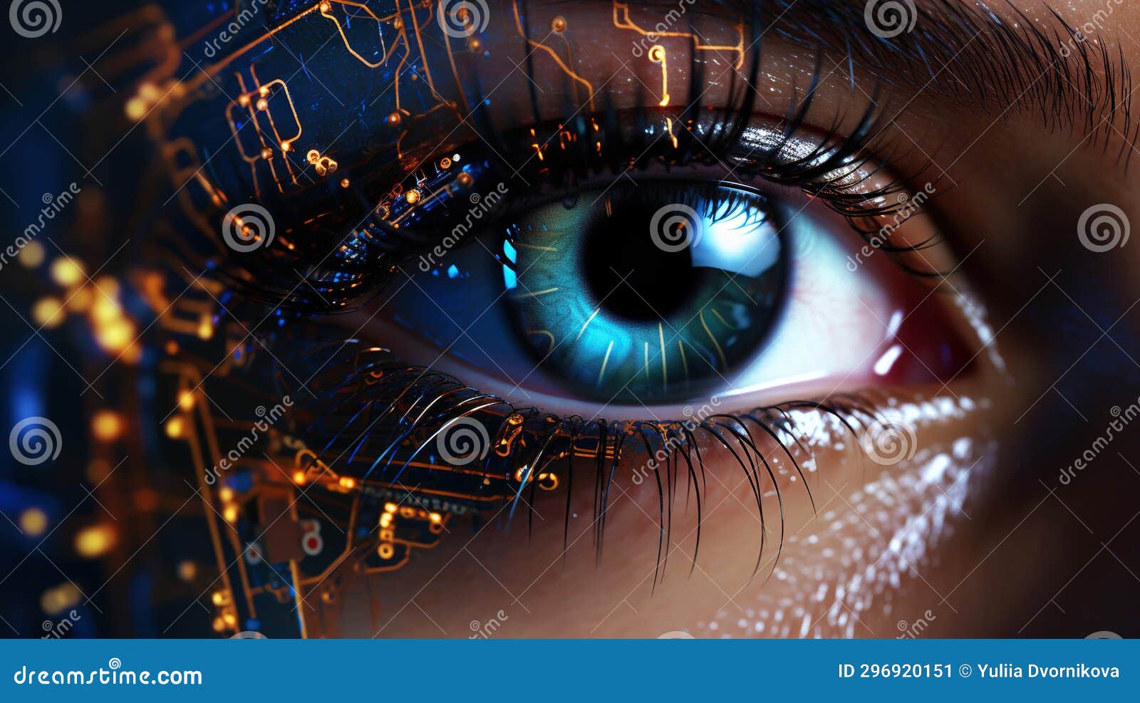 Female Android Robot Eye Close Up. Digital Iris of Cyber Woman. Bionic ...