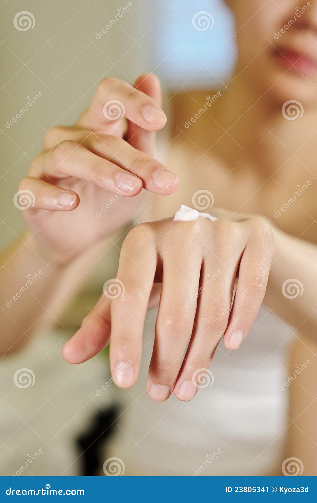 Female Applying Cream To Her Hands Stock Image - Image of beauty, creme ...