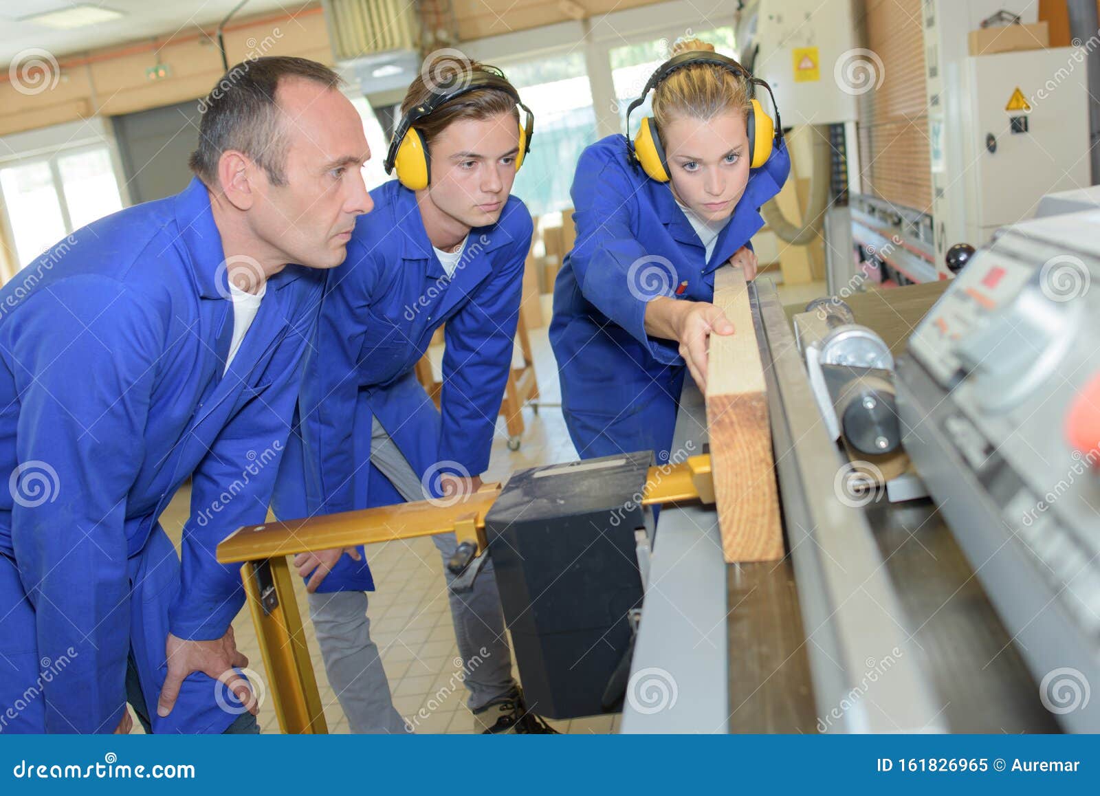 Female Apprentice Carpenter Using Machinery Stock Image - Image of view ...