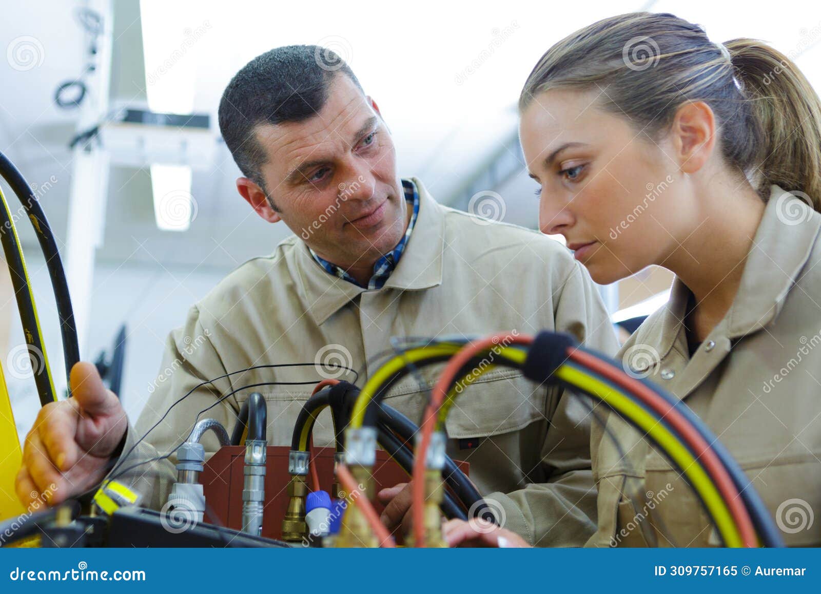 Female Apprentice Inserting Tubes and Valves on Motor Stock Image ...