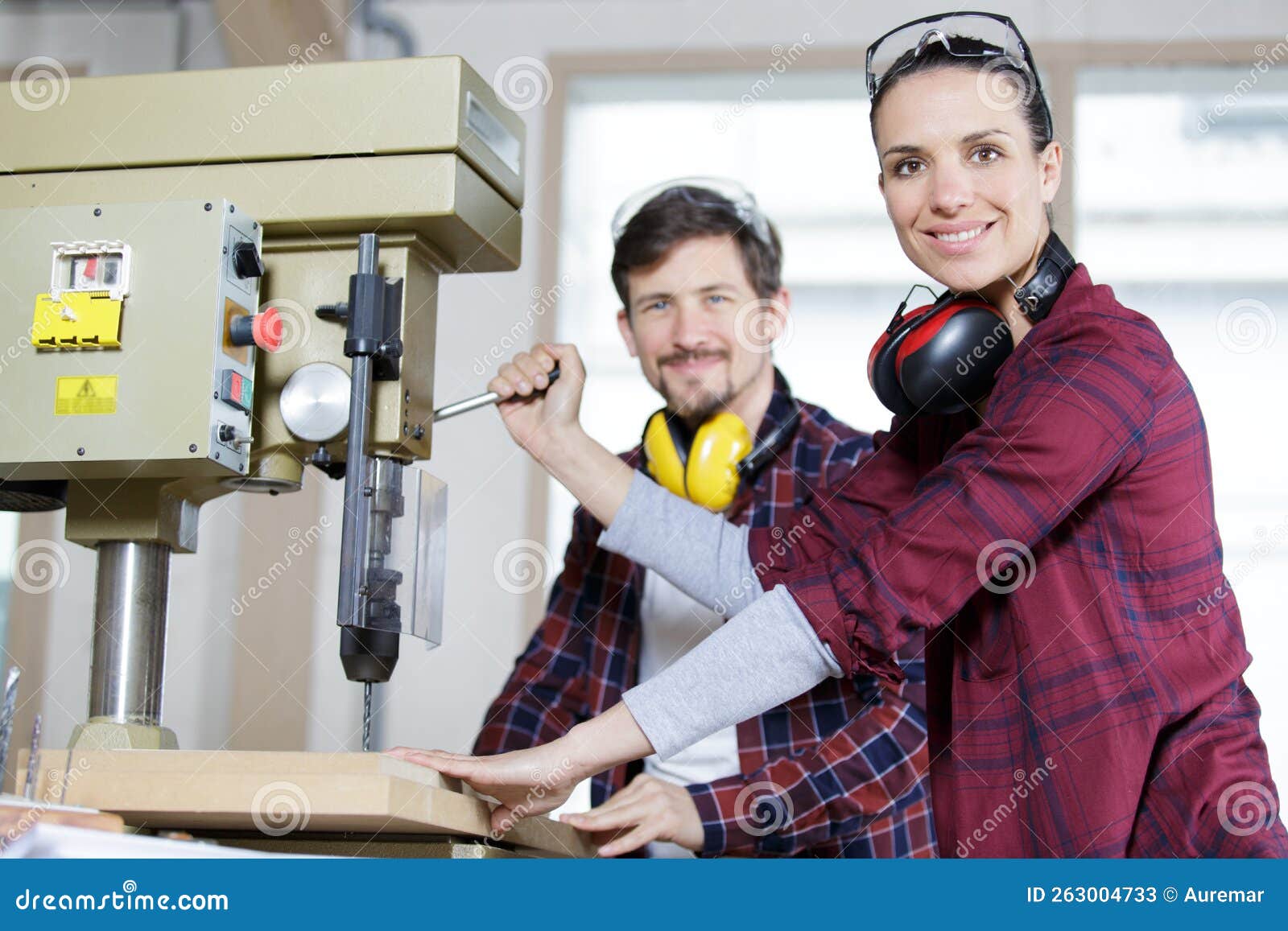 Female Apprentice Learning How To Cut Wood Stock Image - Image of beard ...