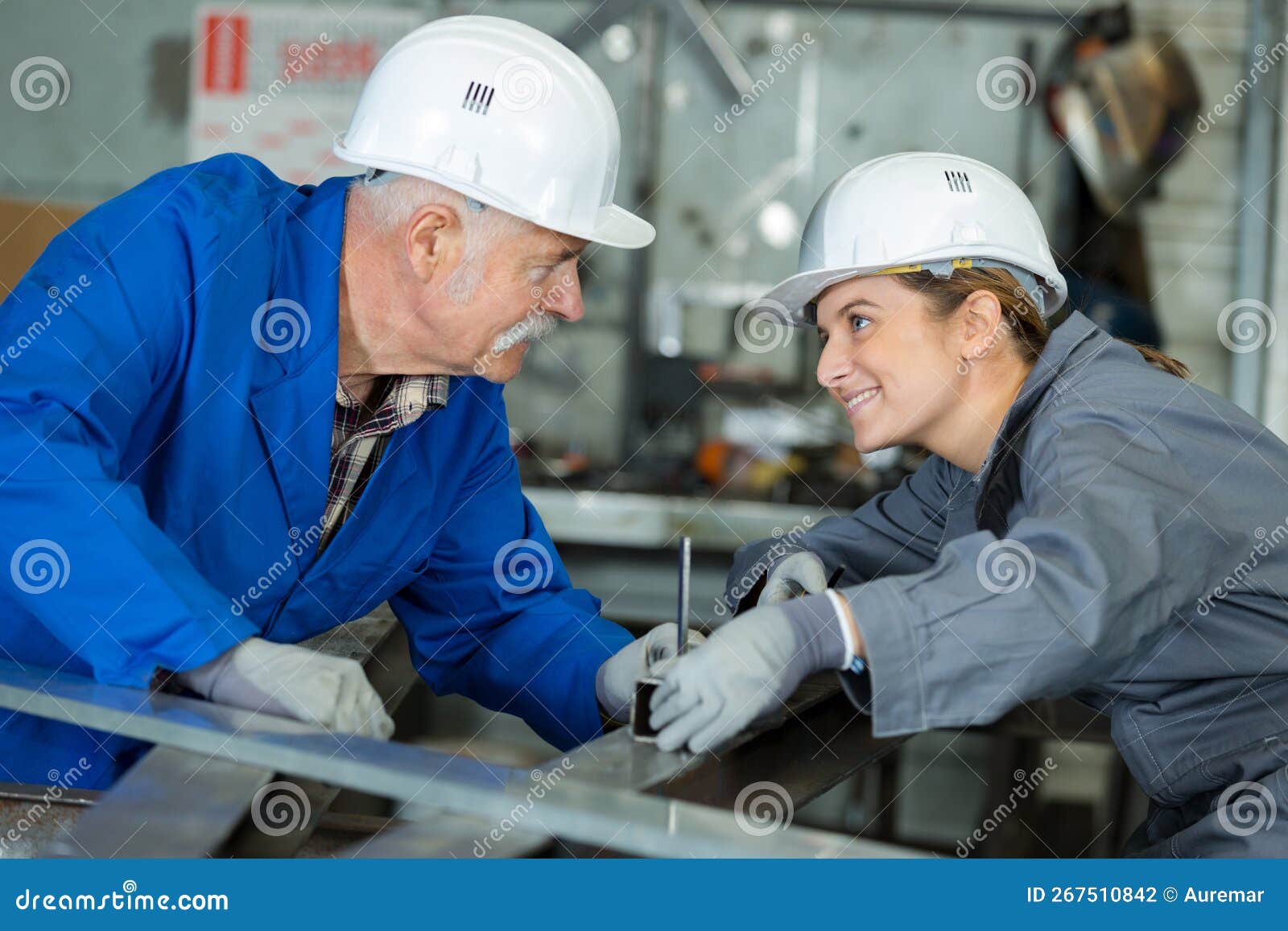 Female Apprentice Smiling at Senior Superior Stock Photo - Image of ...