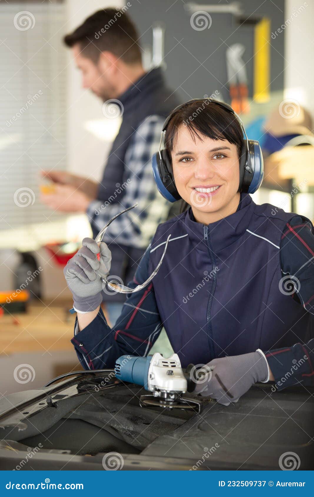 Female Apprentice in Training To Use Angle Grinder Stock Image - Image ...