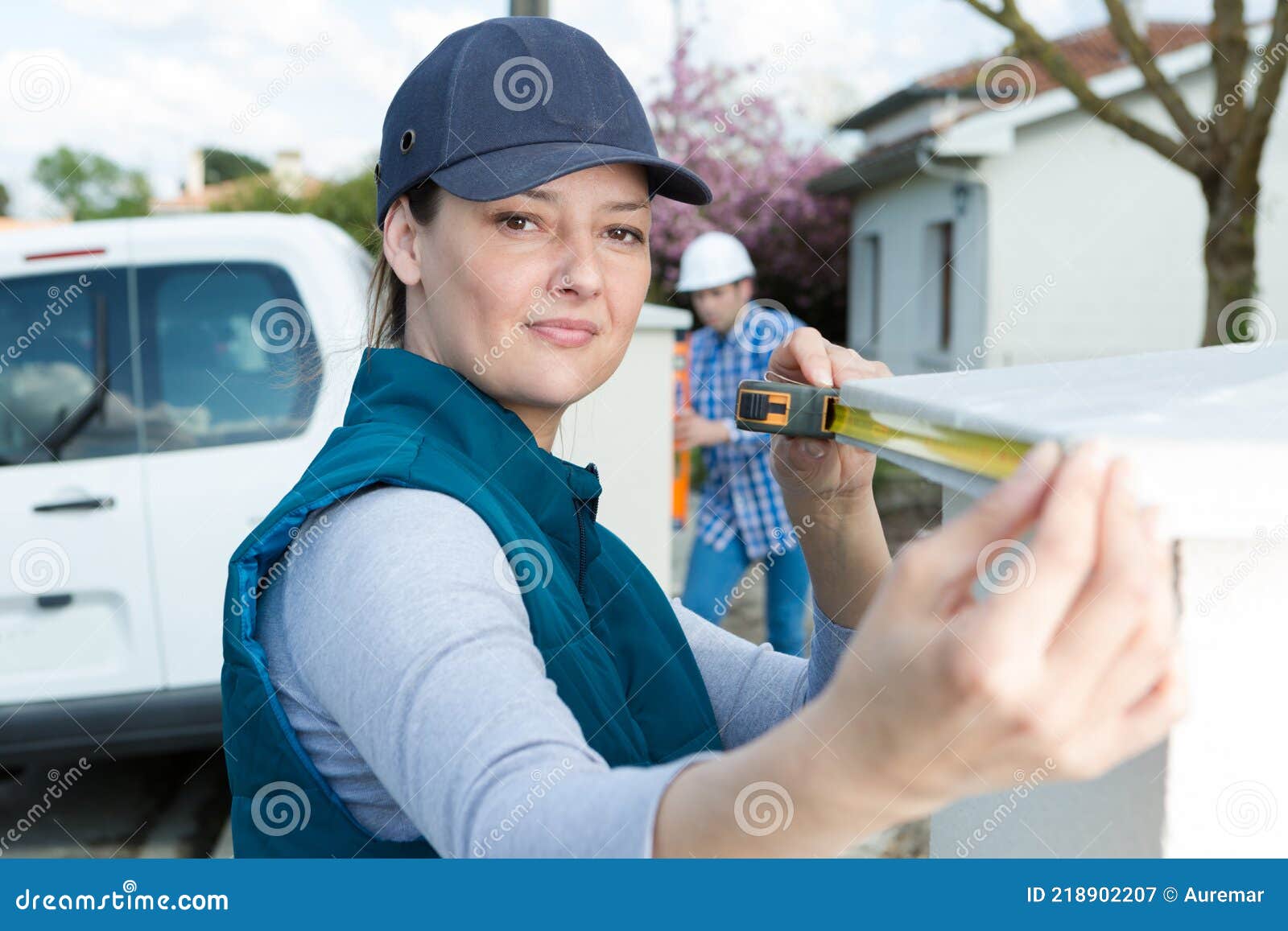 Female Apprentice Working on Building Site Stock Image - Image of ...