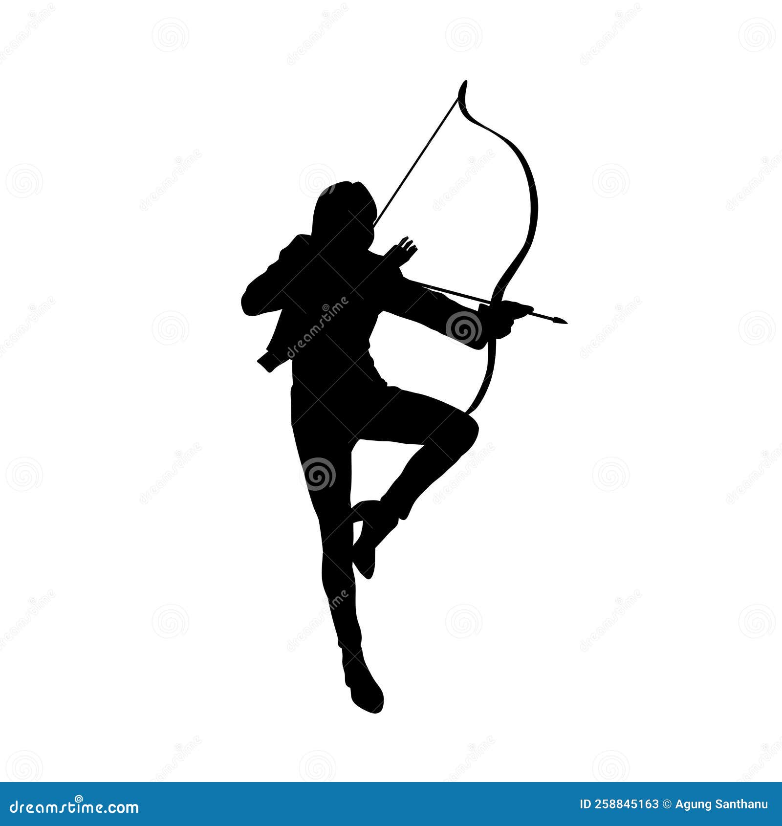 Female Archer Warrior Silhouette Vector on White Background Stock ...