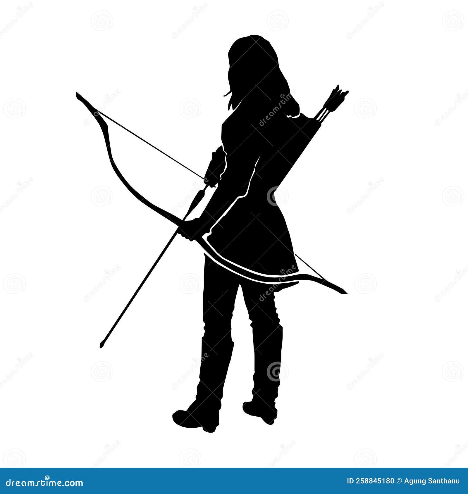 Female Archer Warrior Silhouette Vector on White Background Stock ...