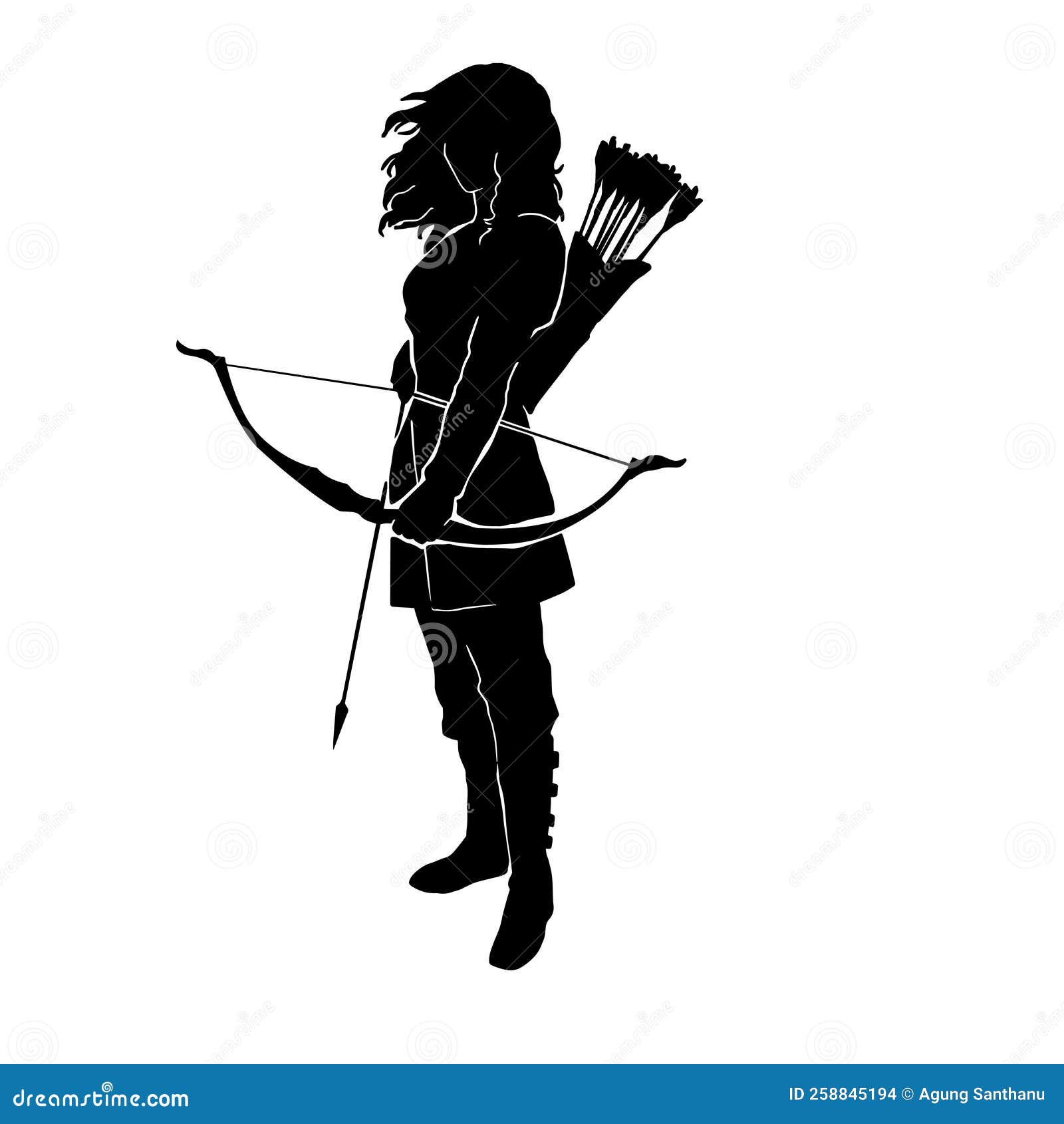 Female Archer Warrior Silhouette Vector on White Background Stock ...