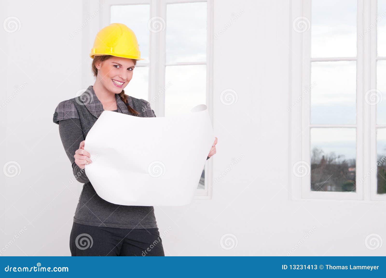 Female architect stock image. Image of building, indoorm - 13231413