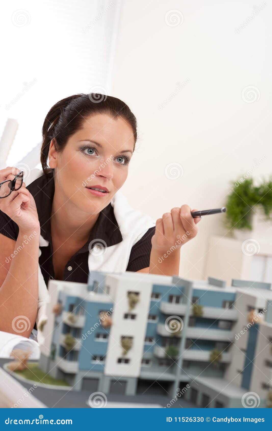 Female Architect with Architectural Model Stock Photo - Image of female ...