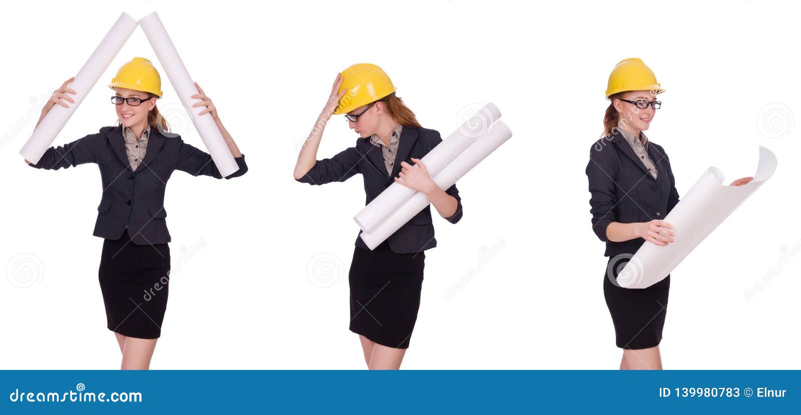 The Female Architect with Blueprint Isolated in White Stock Image ...