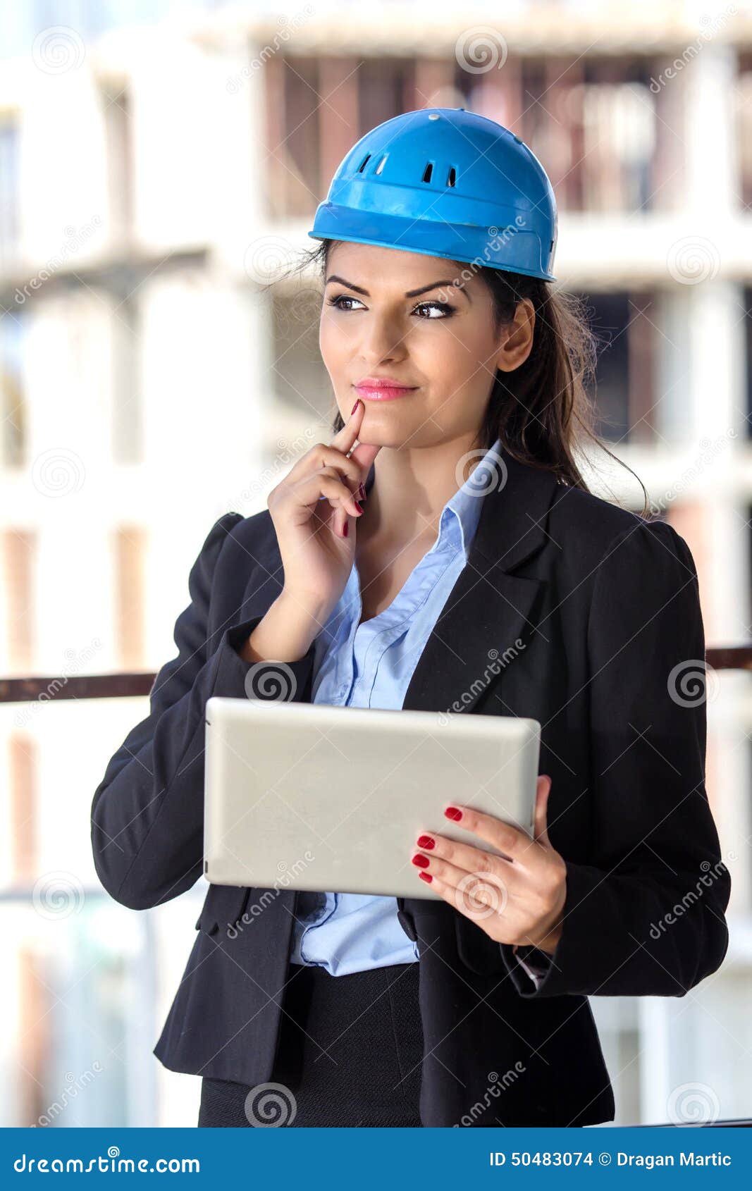 Female Architect at a Construction Site Stock Photo - Image of cheerful ...