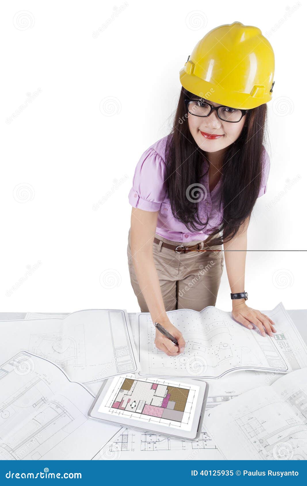 Female Architect Drawing a Plan Stock Image - Image of engineer ...