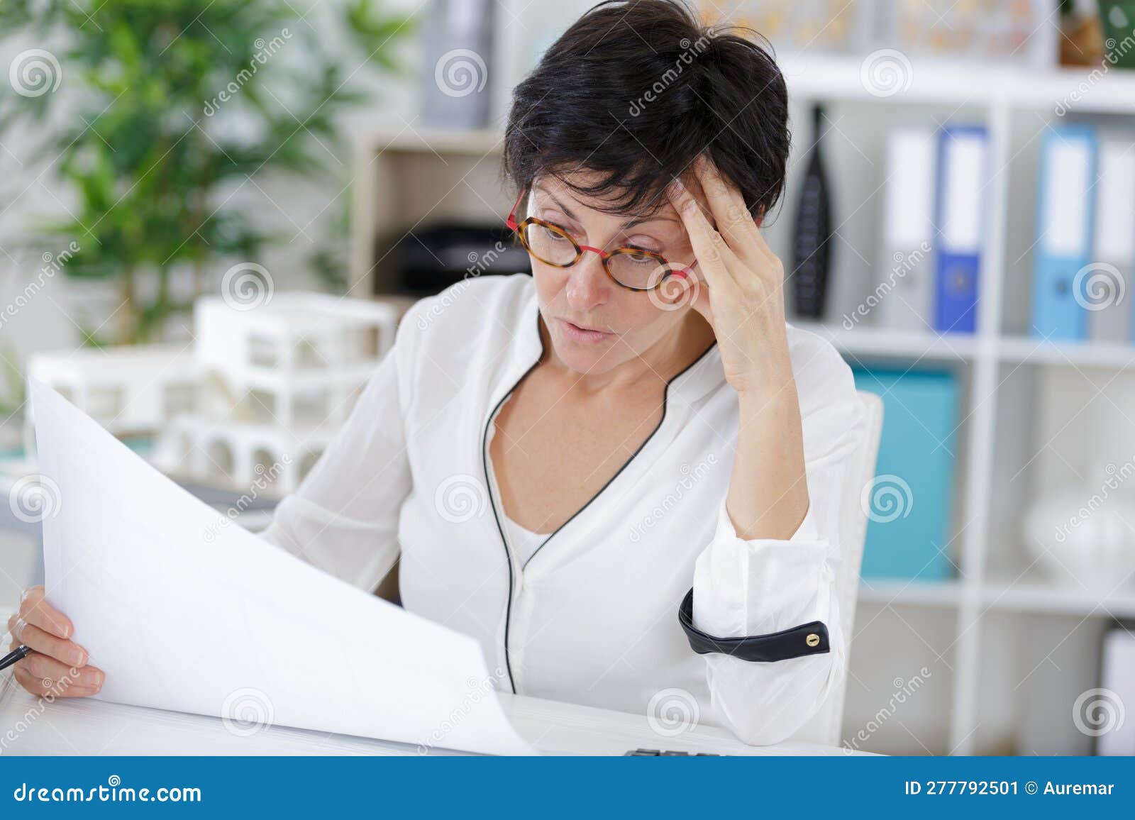 Female Architect Getting Stressed with Project Stock Image - Image of ...