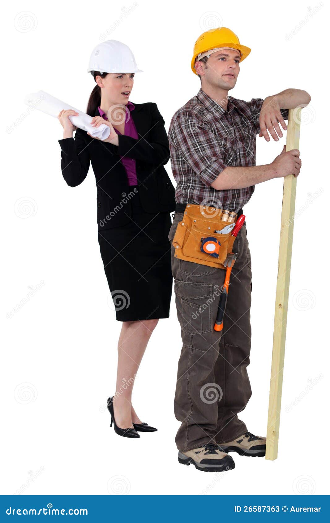 Female Architect and Male Carpenter Stock Image - Image of occupation ...