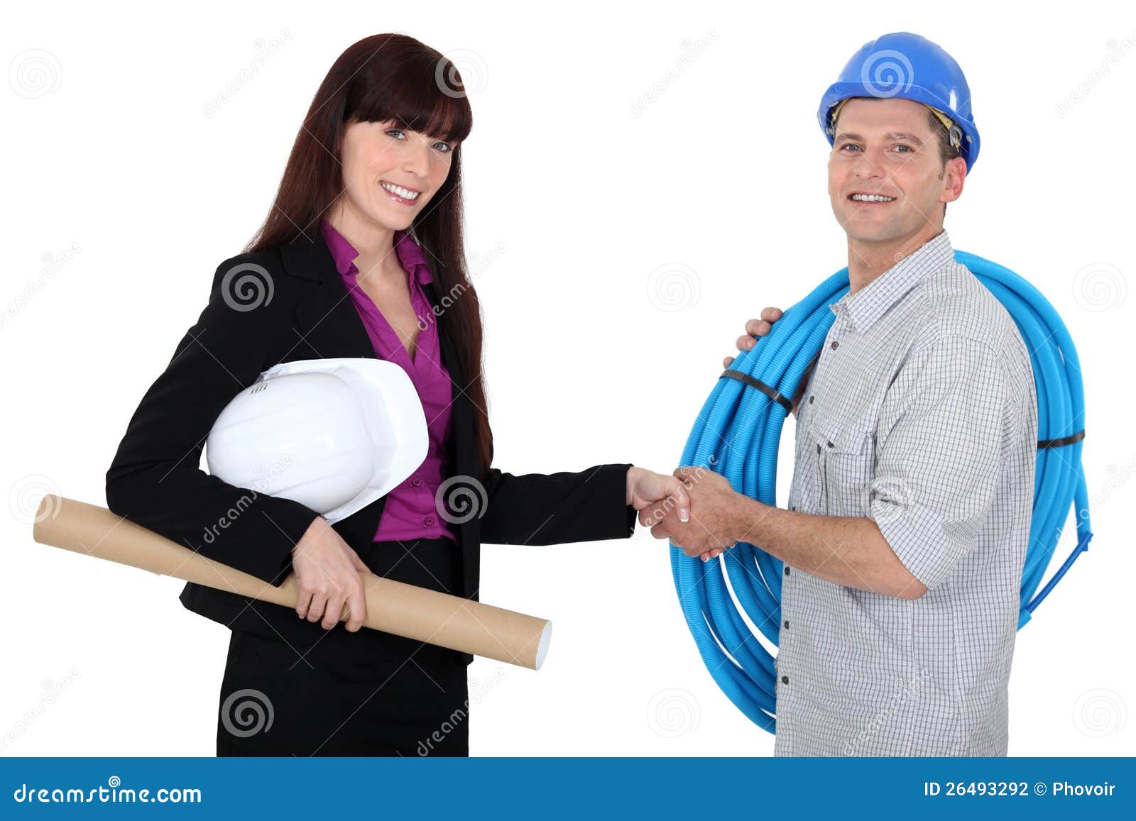 Female Architect Shaking Electrician S Hand Stock Photo - Image of ...