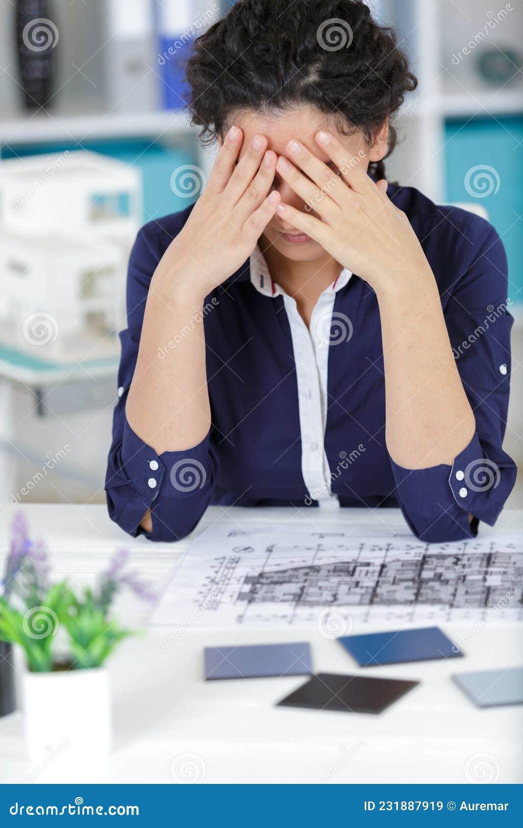 Female Architect Stressed and Under Pressure in Office Stock Image ...