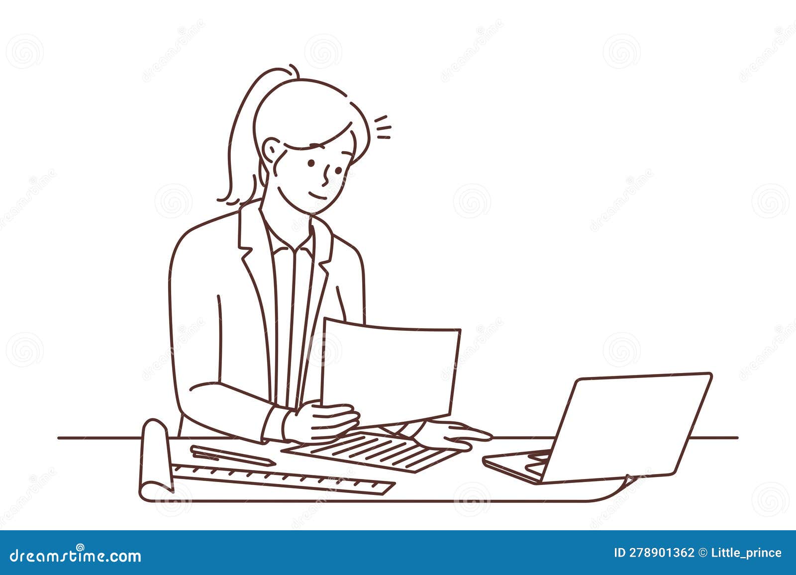 Female Architect Work on Computer in Office Stock Vector - Illustration ...