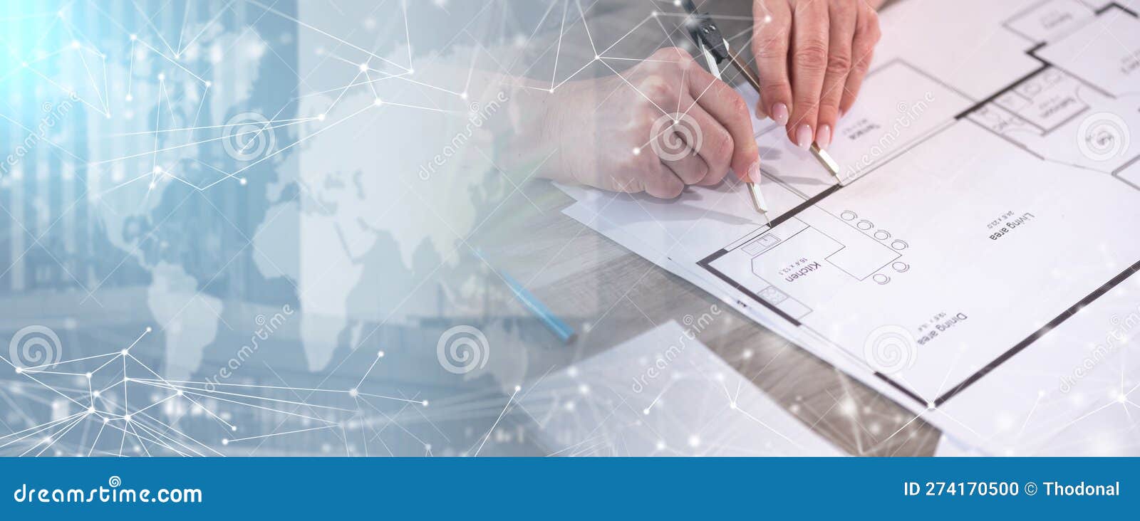 Female Architect Working on Blueprint Panoramic Banner Stock Photo ...