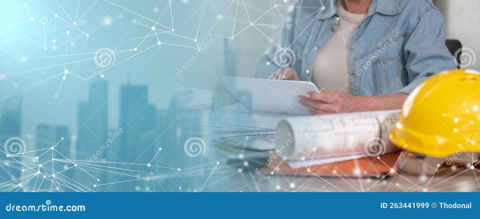 Female Architect Working on Construction Project with Digital Tablet ...