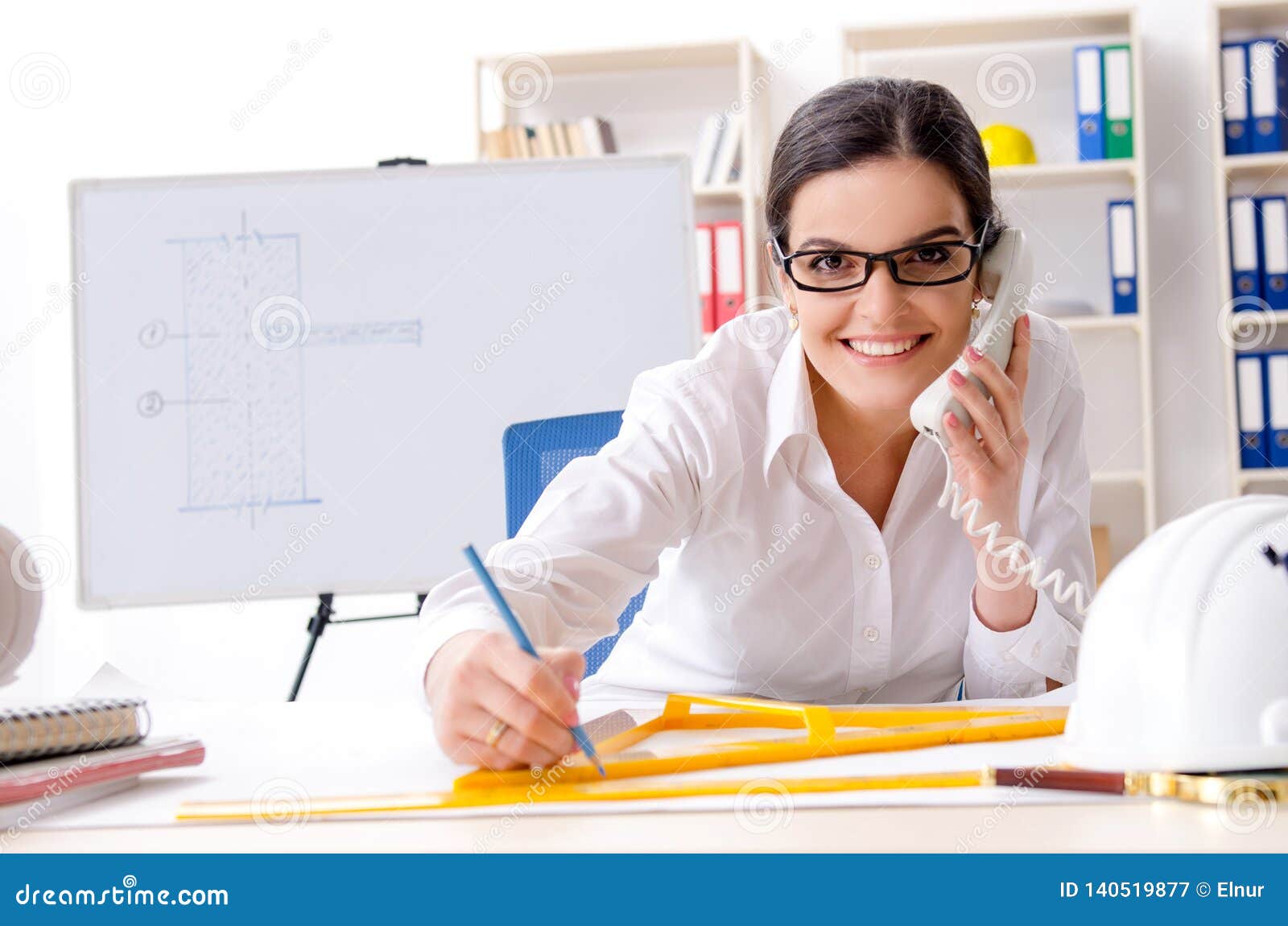 The Female Architect Working in the Office Stock Image - Image of ...