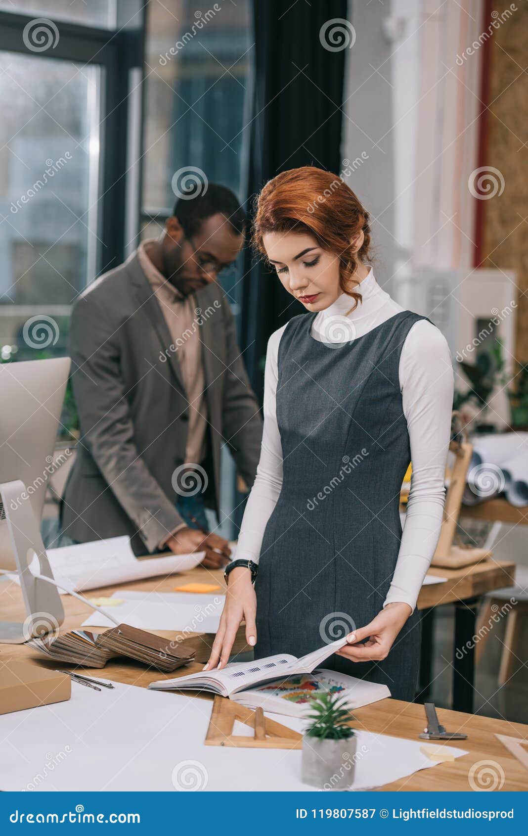 Female Architect Working in Office, African American Stock Image ... Female Architect Working in Office, African American Stock Image ...