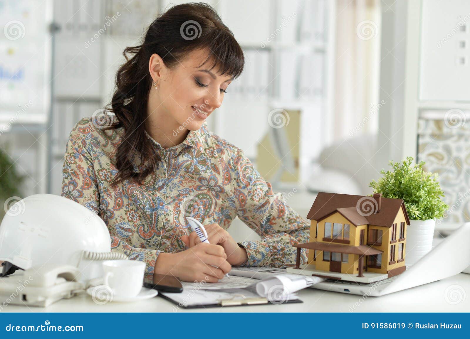 Female architect working stock image. Image of designer - 91586019
