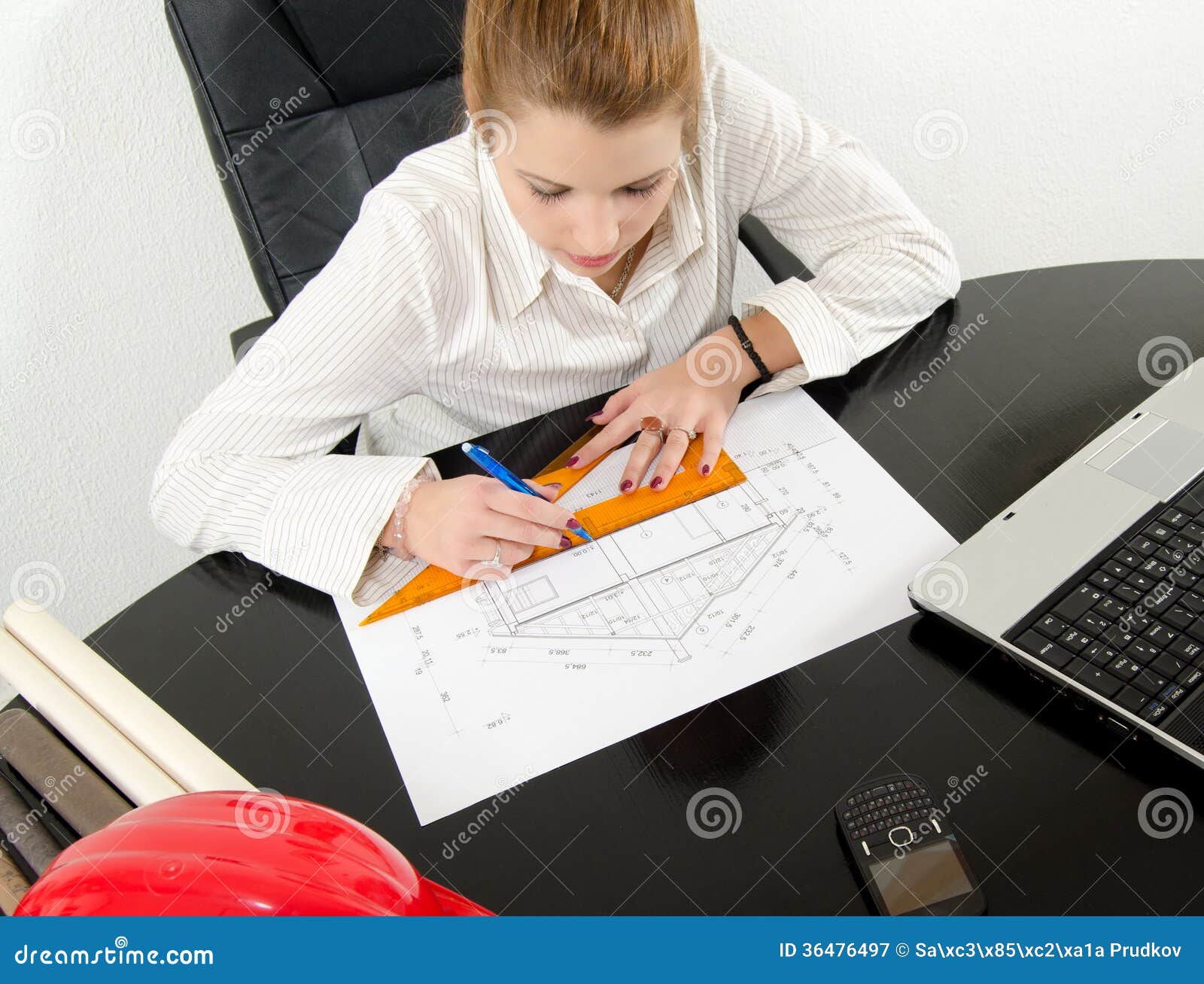Female Architect Working on the Project Stock Image - Image of engineer ...