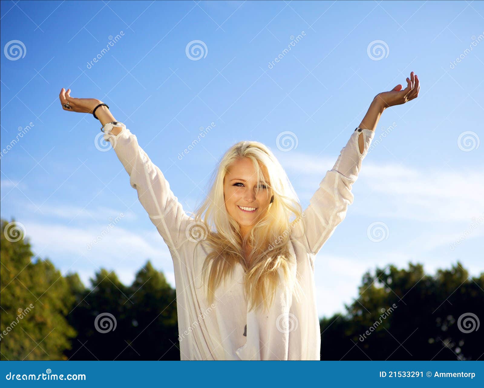 Female with Arms Raised Above Her Head Stock Image - Image of casual ...